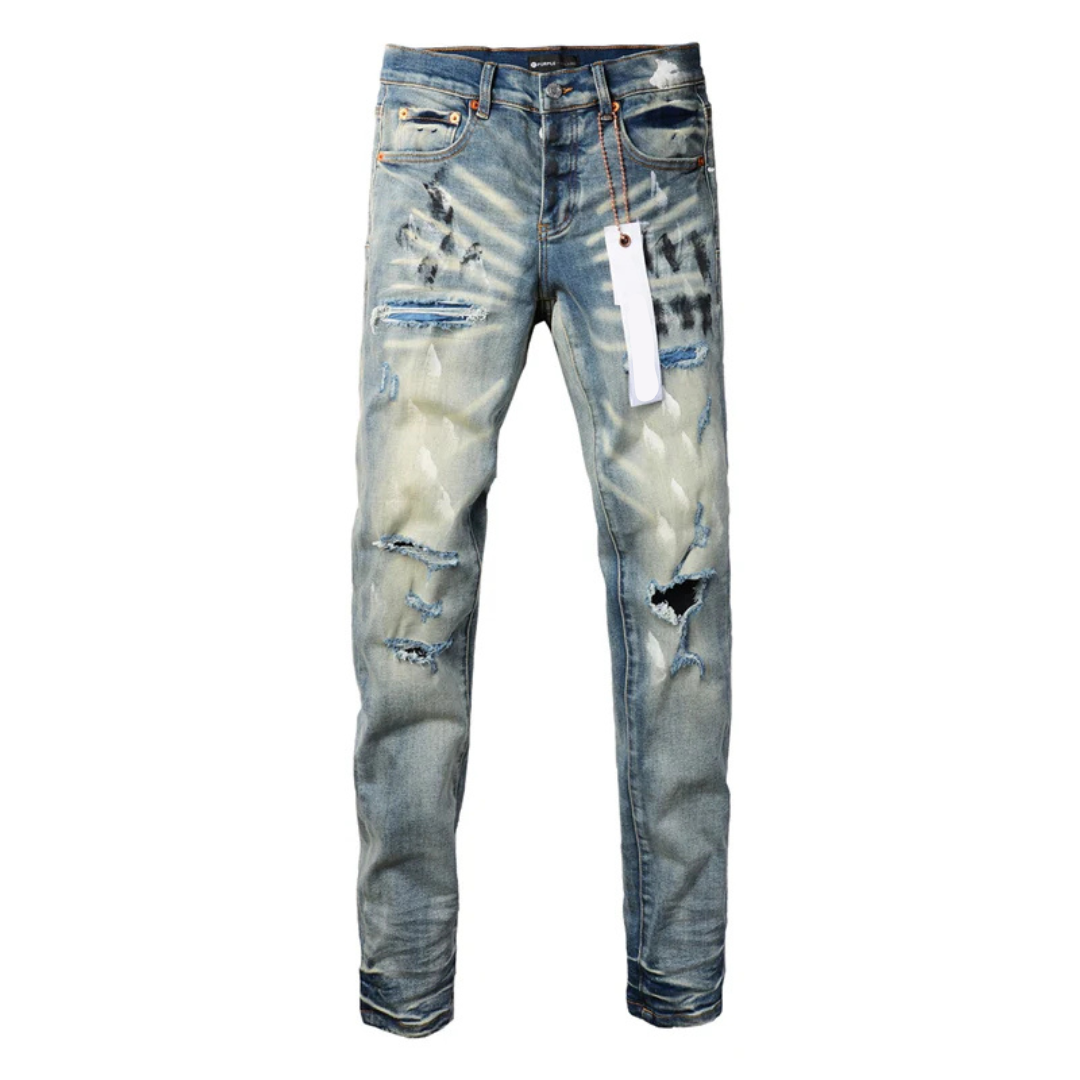Ripped Painted Washed Blue Jeans – Jeanfluence